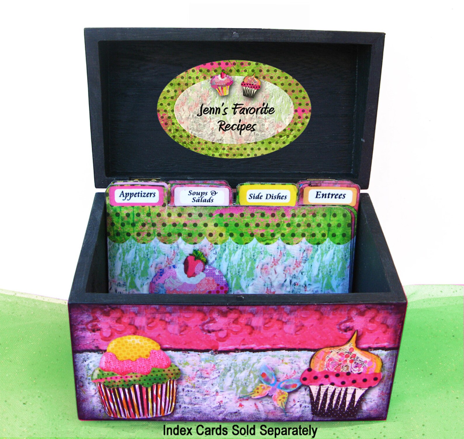 Recipe Box Personalized Wooden Hot Pink and Lime Green Cupcake - Etsy