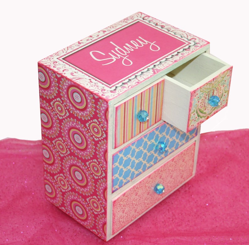 Girls Jewelry Box Bohemian Princess Personalized Hot Pink & Turquoise ...