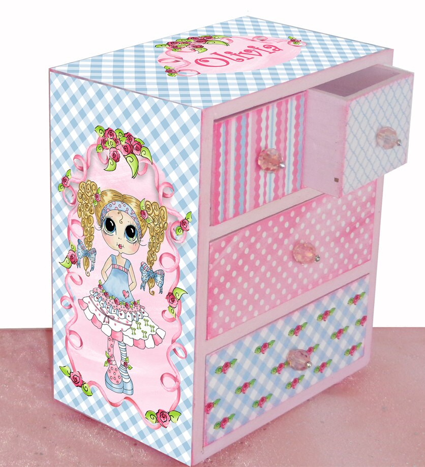 Girls Jewelry Box Big Eyes Sugar and Spice Personalized Pink & Blue - Etsy