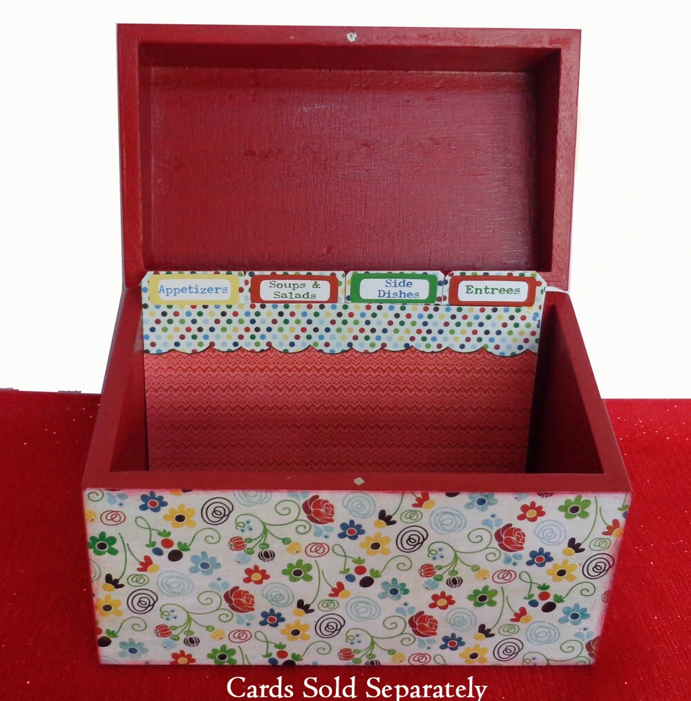 Recipe Box Personalized Wooden Retro Yellow and Red | Etsy