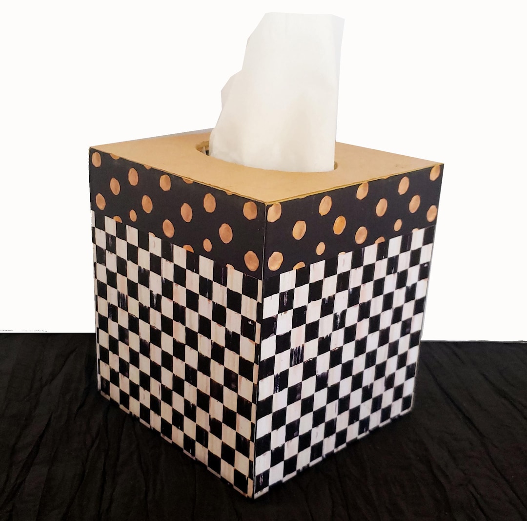 Black & White Wooden Tissue Box Cover With Gold Lid, Retro Tissue Box ...