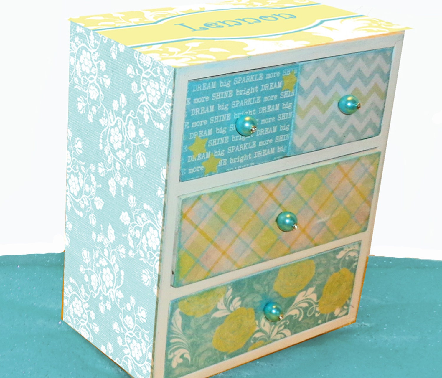 Girls Personalized Jewelry Box 4 Drawer Lemonade Sky - Etsy
