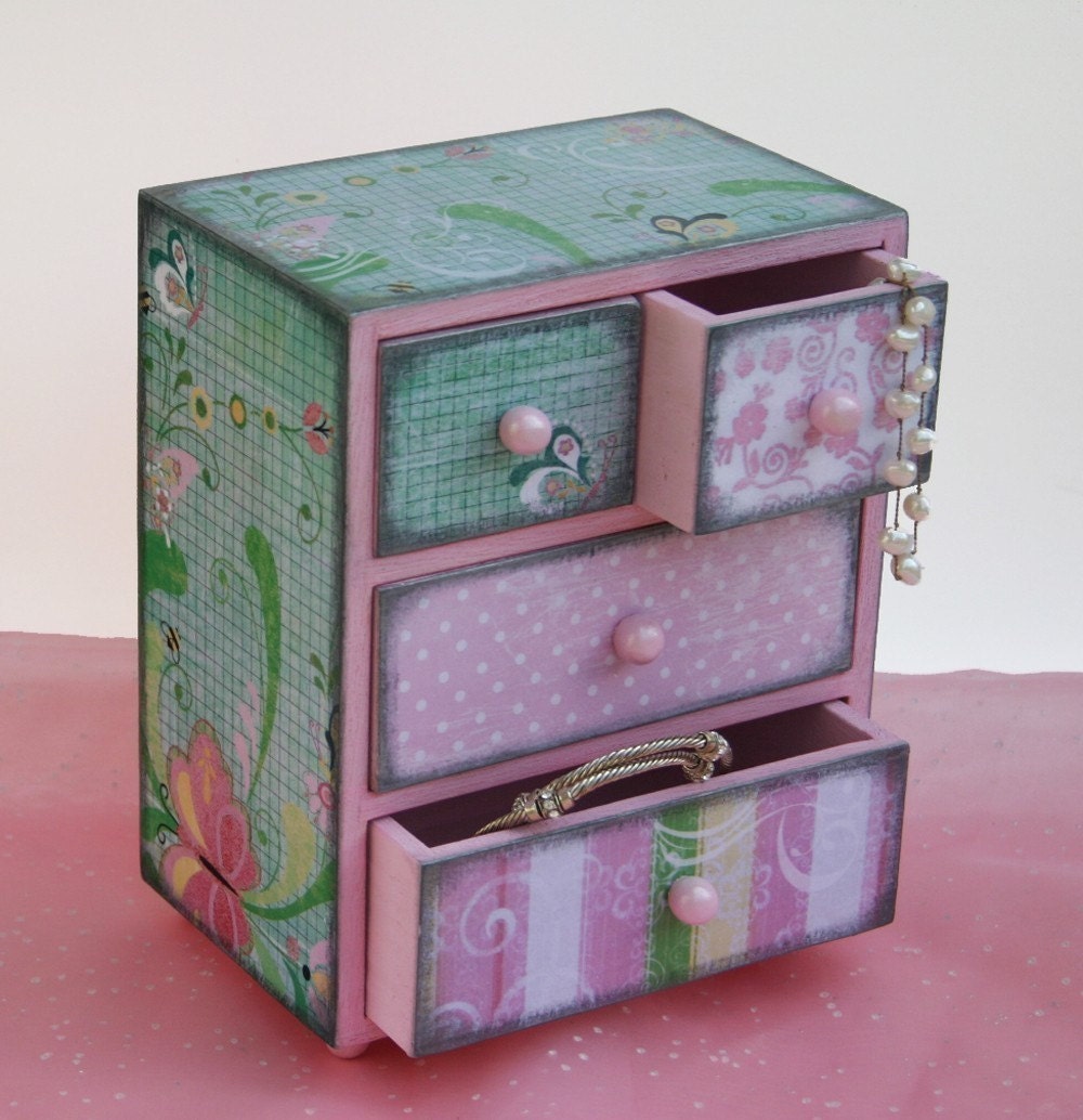 Girls Jewelry Box Shabby Pink Chic Chest Wooden Personalized Kid ...