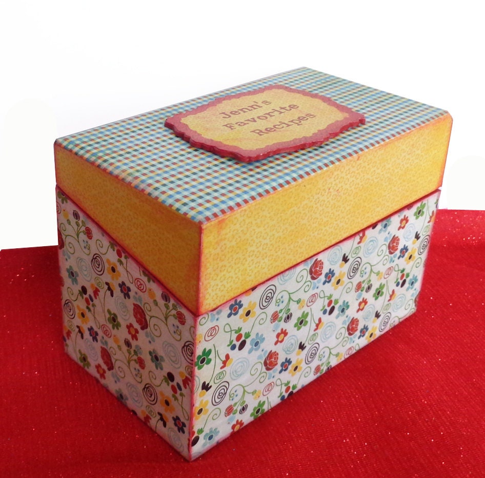 Recipe Box Personalized Wooden Retro Yellow and Red Anniversary ...