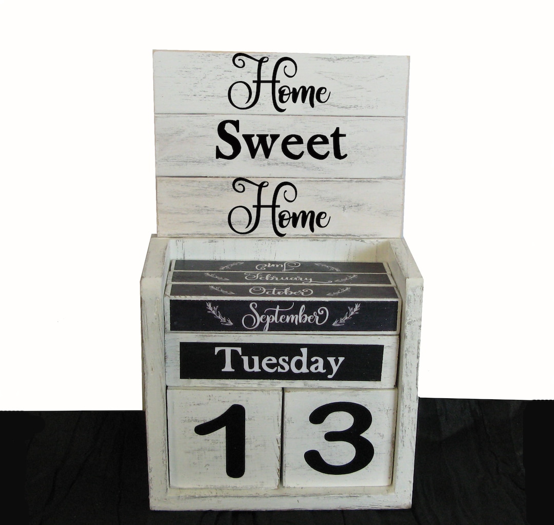 Personalized Block Perpetual Calendar Home Sweet Home, Initial and Name ...
