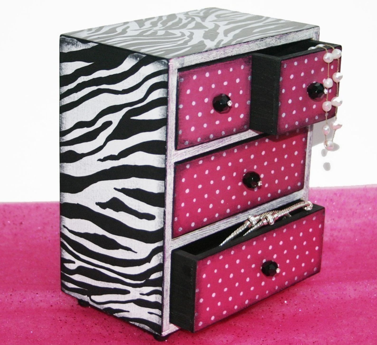 Girls Jewelry Zebra Box With Hot Pink Polka Dots Personalized - Etsy