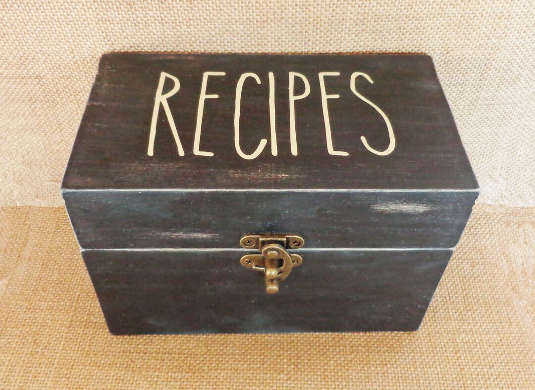 Recipe Box Black Farmhouse Wood Personalized Distressed Bridal Gift ...