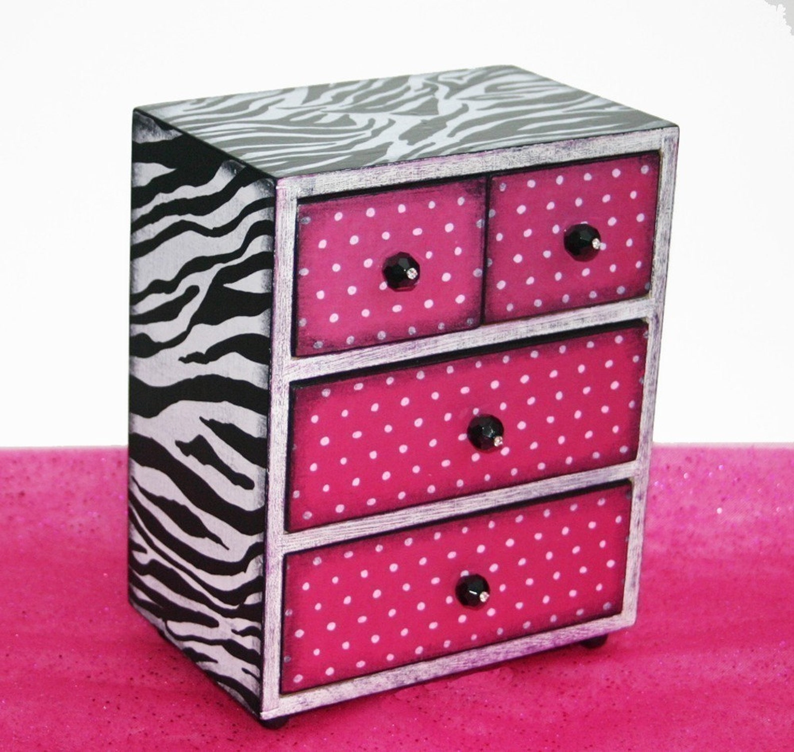 Girls Jewelry Zebra Box With Hot Pink Polka Dots Personalized - Etsy