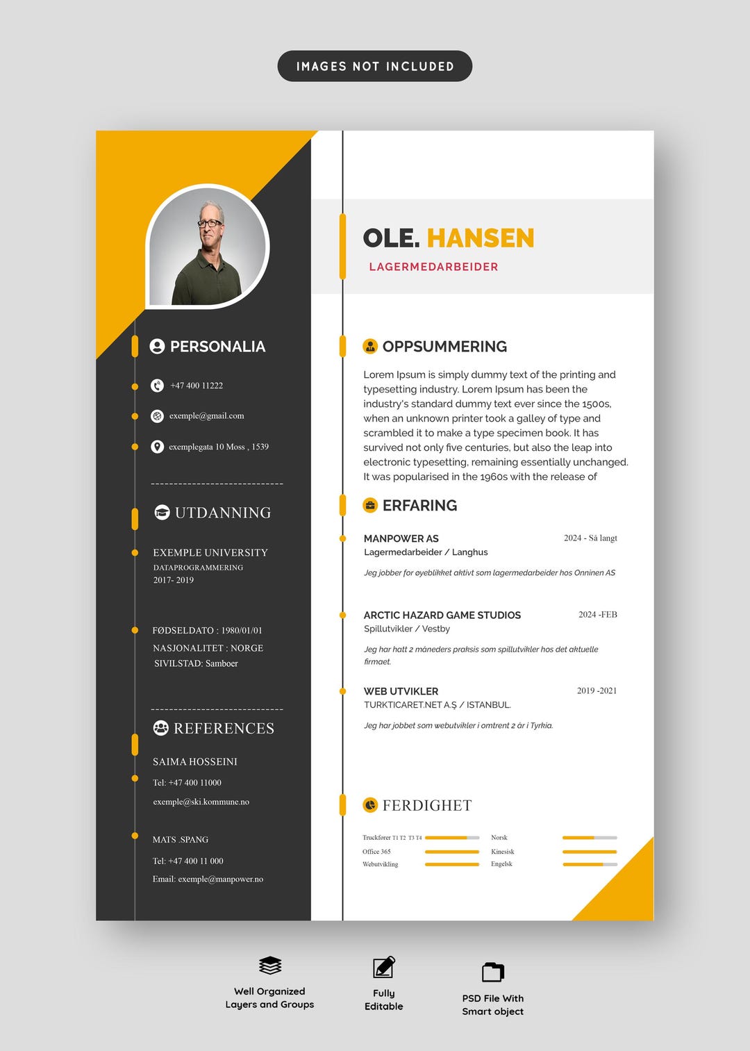 Redigerbar Moderne Cv-mal for Adobe Photoshop. Last Ned Og Lagre I Pdf ...