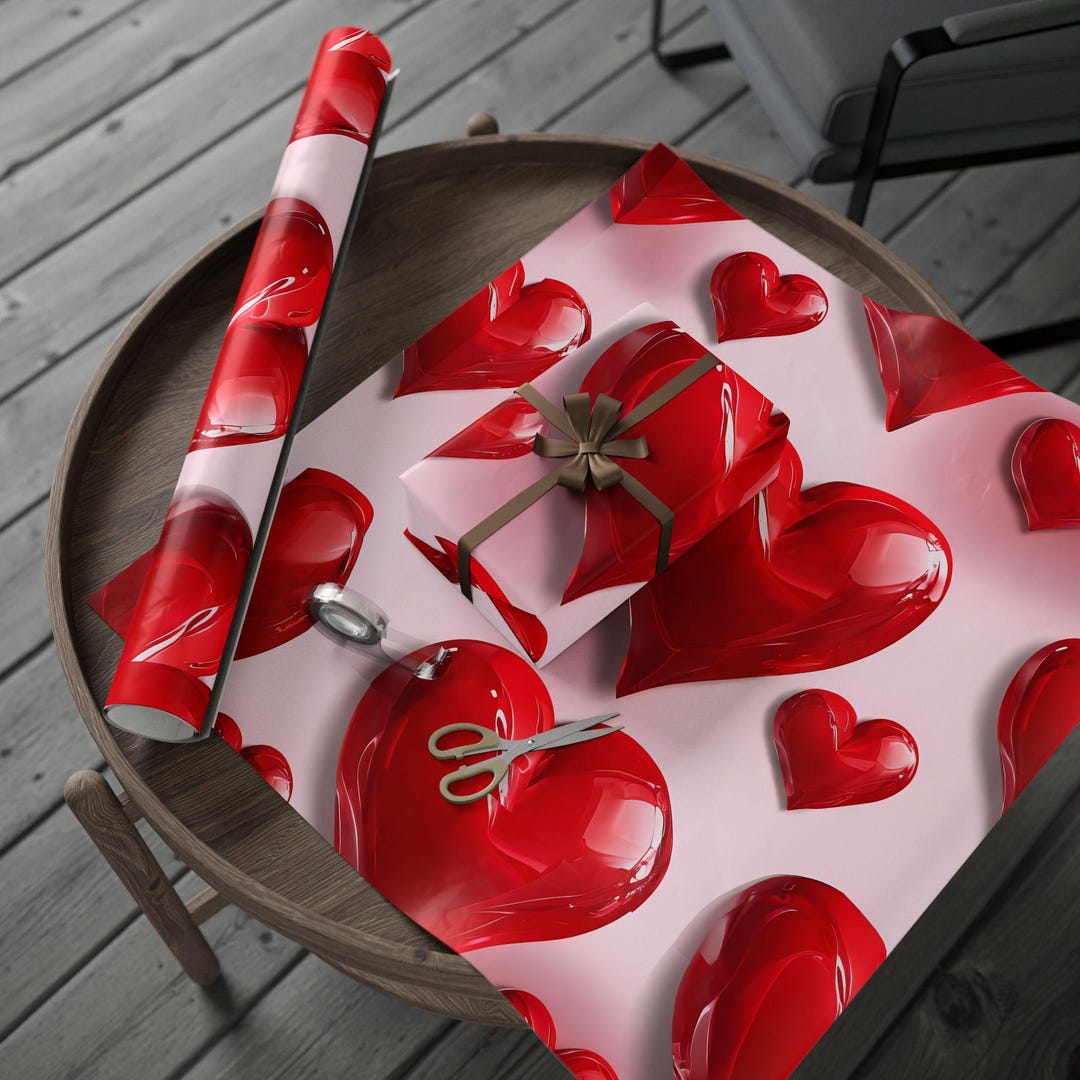 Valentines Day Wrapping Paper, Red Hearts Gift Wrap, Love Themed Gift ...