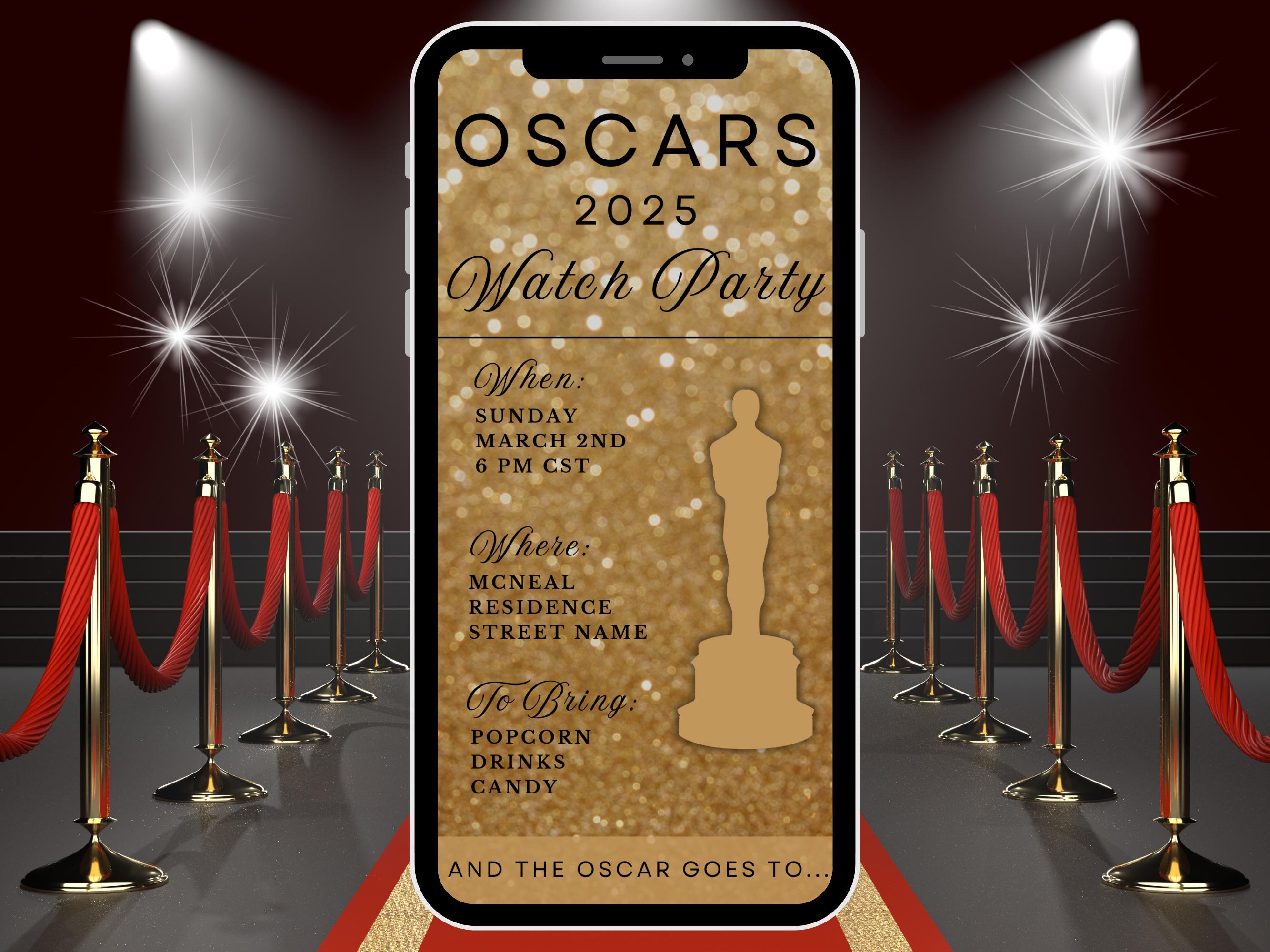 Digital Oscar Watch Party Invitation, Electronic Phone Evite, Editable ...