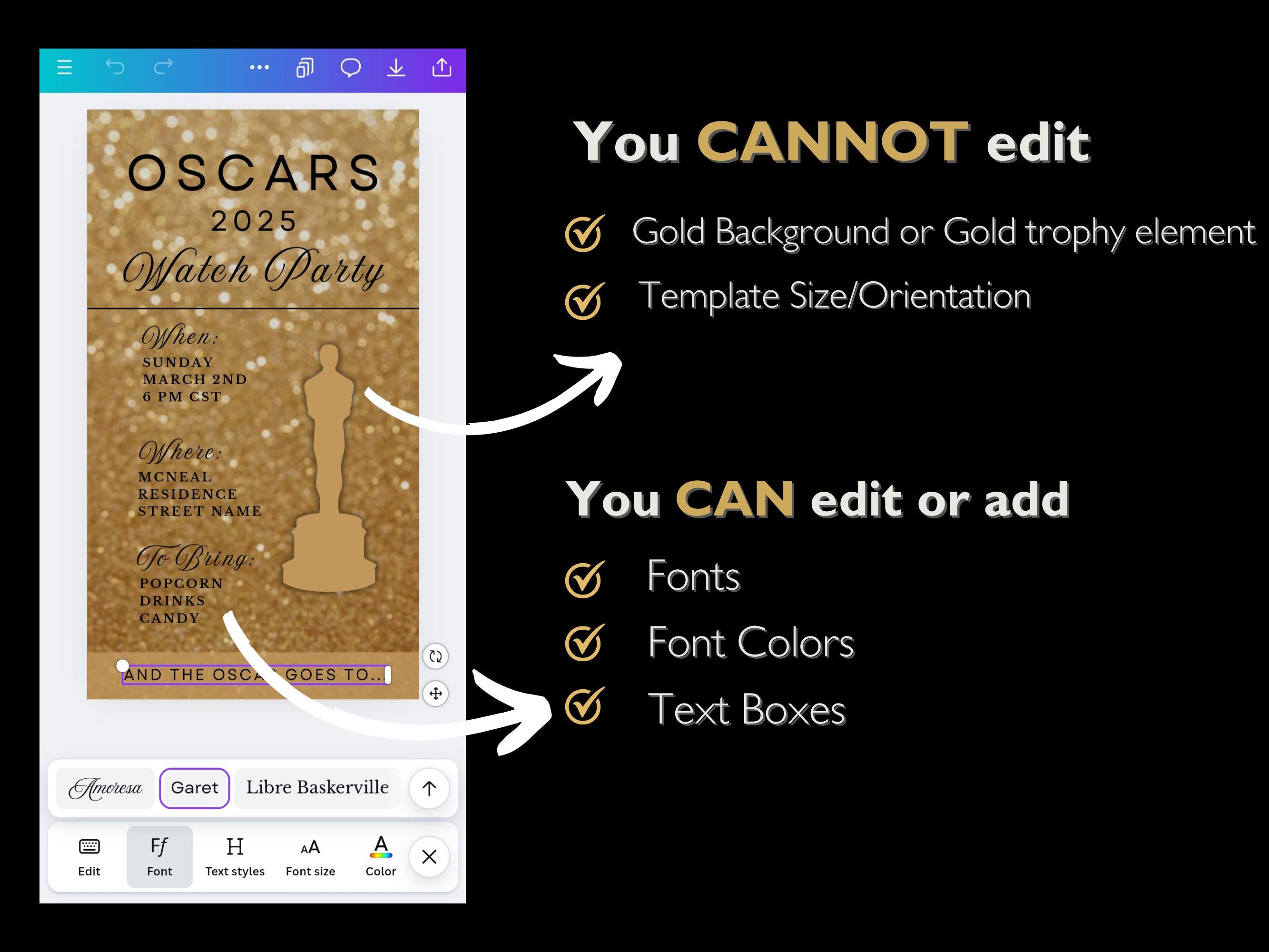 Digital Oscar Watch Party Invitation, Electronic Phone Evite, Editable ...