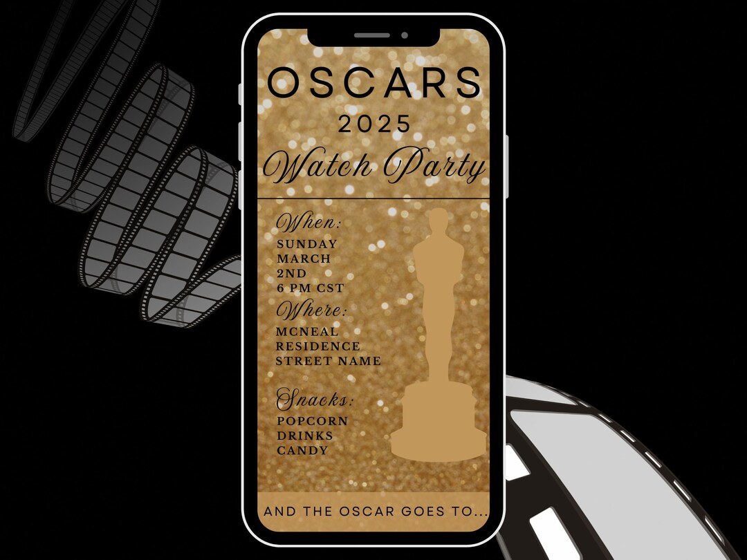 Editable Oscar Watch Party Invitation Academy Awards Watch Party ...