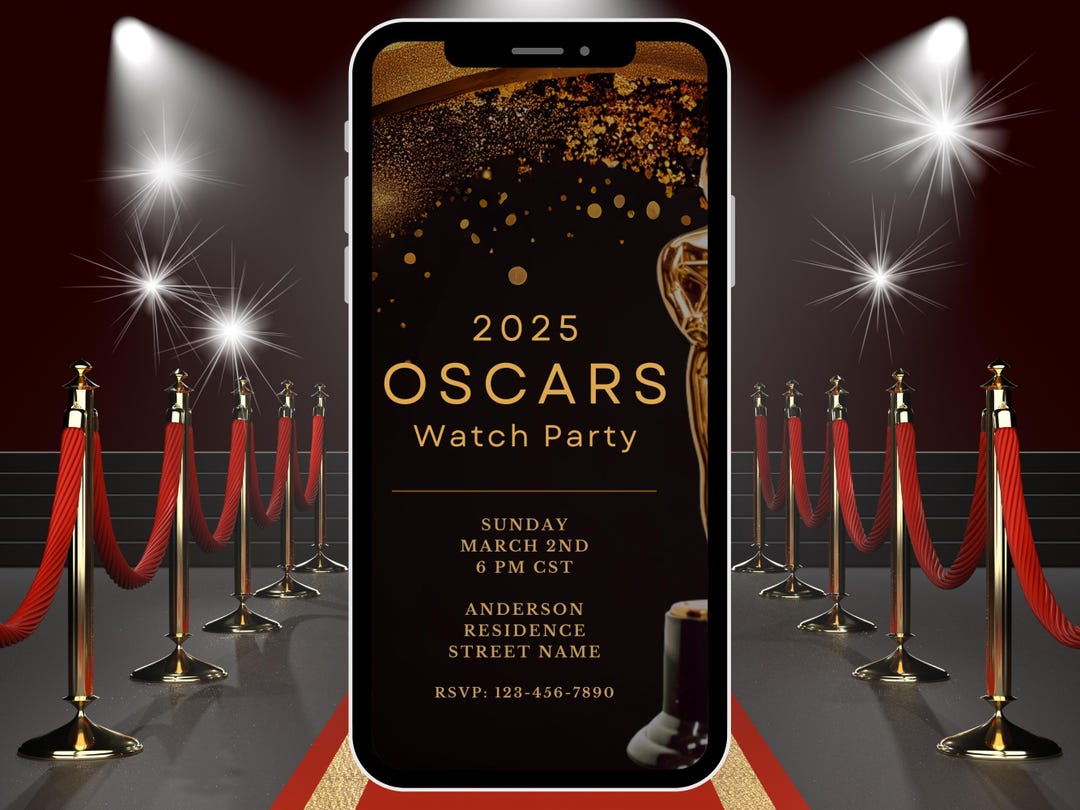 Digital Oscar Watch Party Invitation RSVP, Electronic Phone Evite, Editable Template, Instant ...