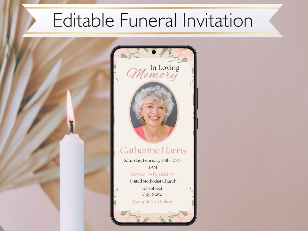 Digital Funeral Invitation, Celebration of Life, Invitation Template ...