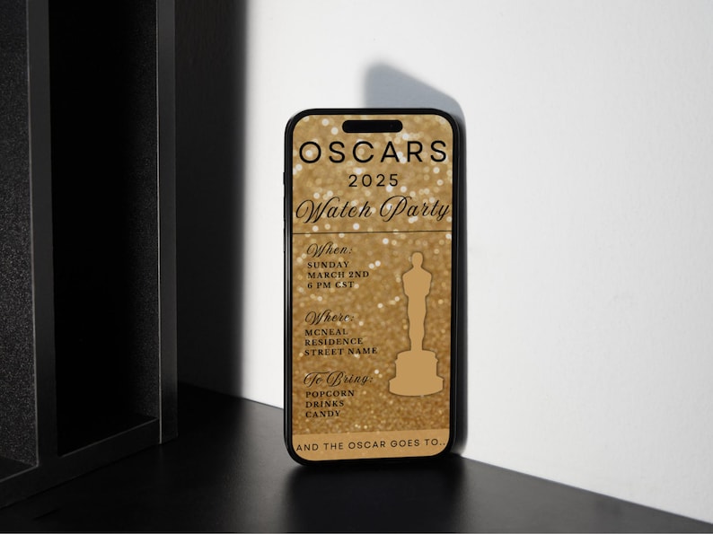 Digital Oscar Watch Party Invitation, Electronic Phone Evite, Editable ...