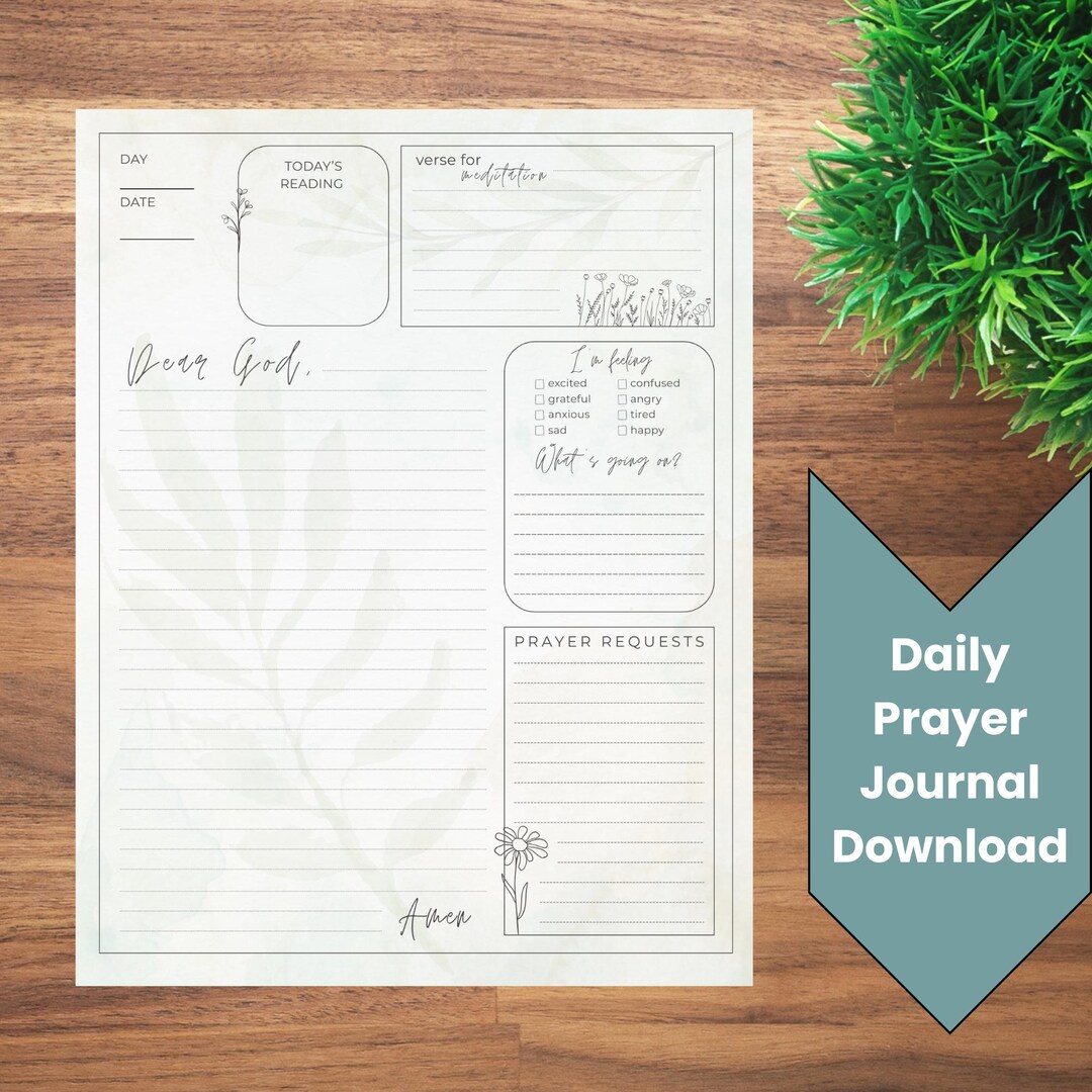 Digital Daily Prayer Worksheet, Minimalist Christian Devotional Journal ...