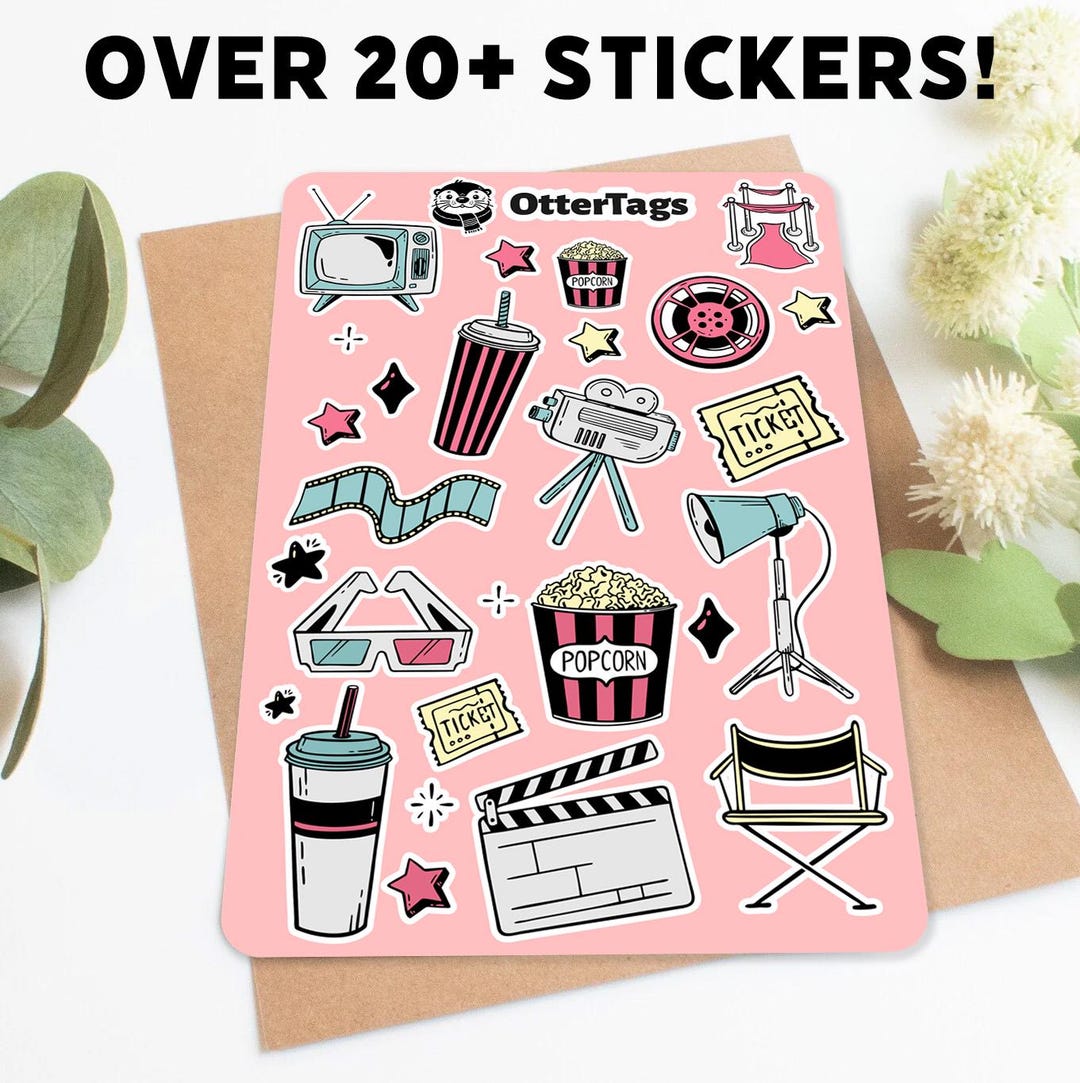 Movie Date Night Sticker Sheet, Cute Movie Theme Stickers, Popcorn ...