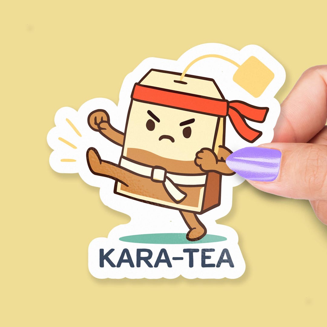 Kara-tea Sticker, Funny Tea Pun With Karate Teabag, Cute Food Humor ...
