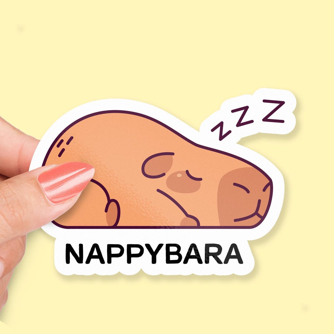 Nappybara Sticker, Cute Sleeping Capybara, Funny Animal Pun, Cozy Nap Time Sticker, Capybara ...
