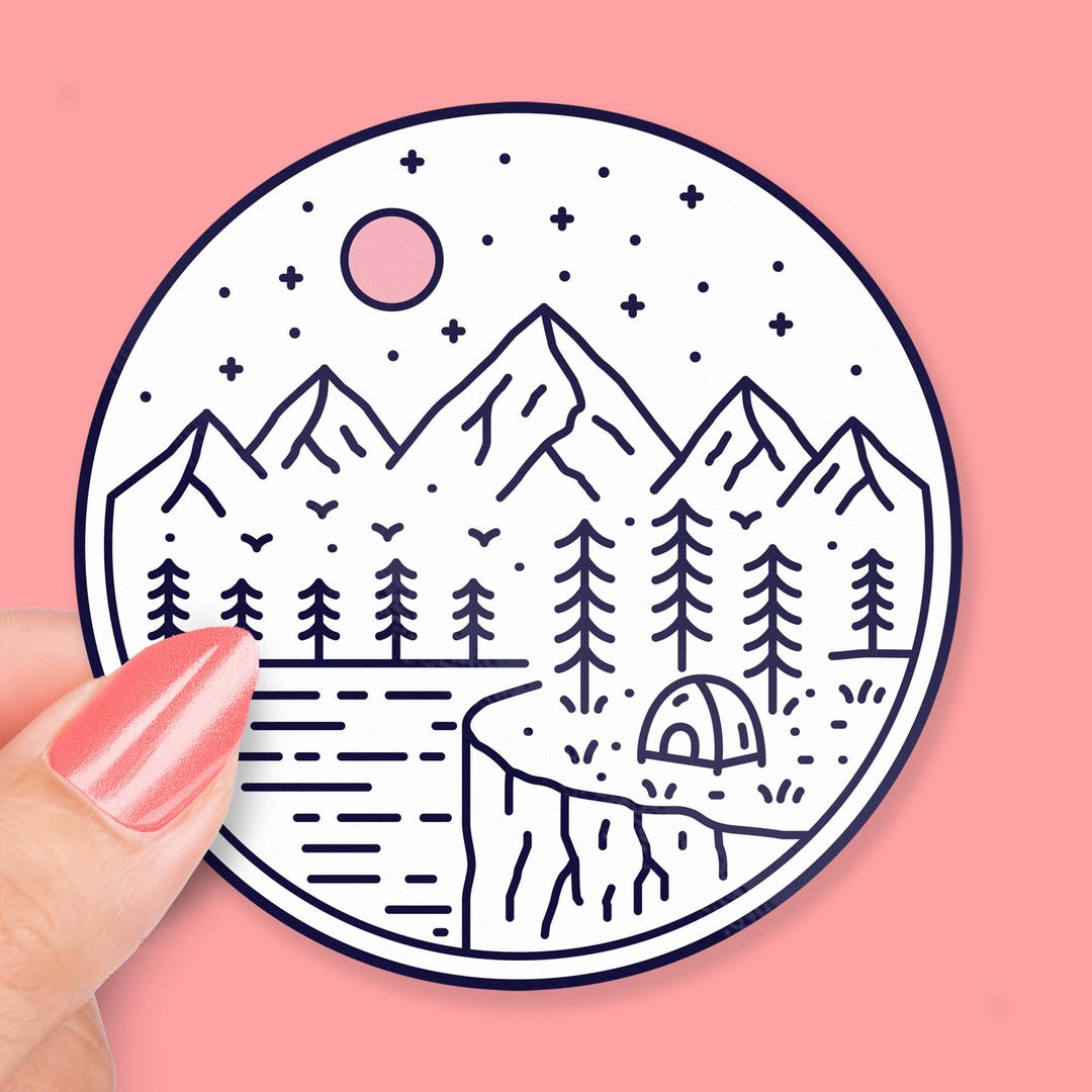 Camping Circle Outline Sticker, Outdoor Adventure Sticker, Camping ...