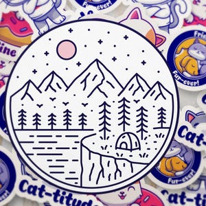 Camping Circle Outline Sticker, Outdoor Adventure Sticker, Camping ...