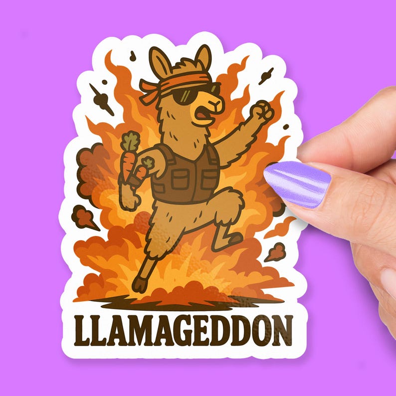 Llama Explosion Sticker, Funny Llamageddon Vinyl Sticker, Action Pun ...