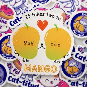 It Takes Two to Mango! - Cute Mango Sticker, Funny Pun Design, Adorable ...