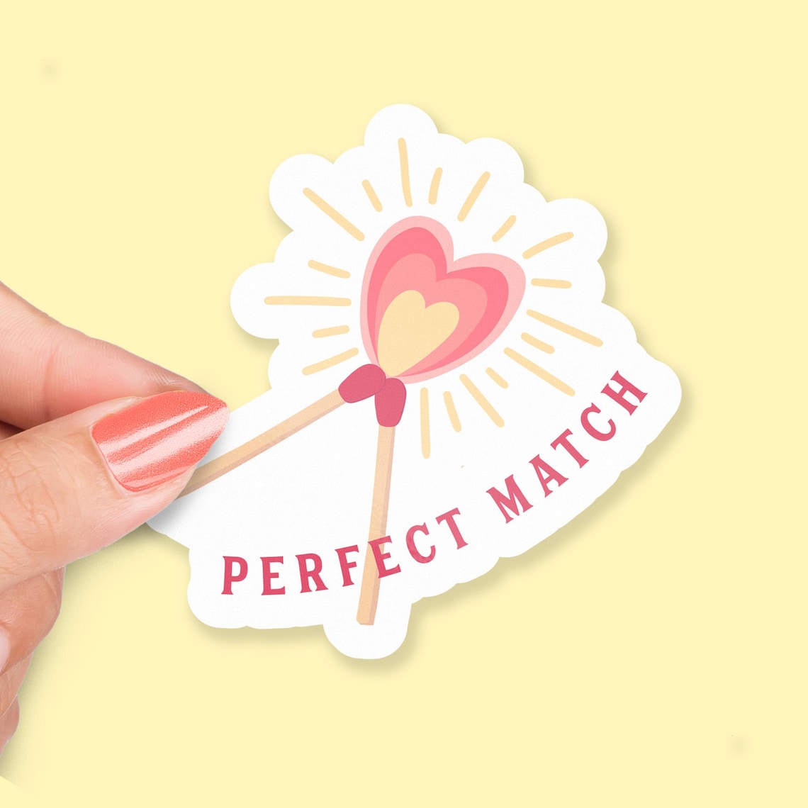 Perfect Match Sticker, Two Matches Forming Heart Flame, Cute Love Pun ...