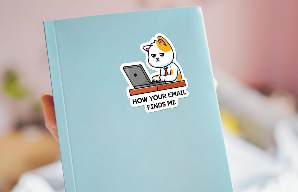 How Your Email Finds Me Sticker, Unamused Cat Laptop Sticker, Funny ...