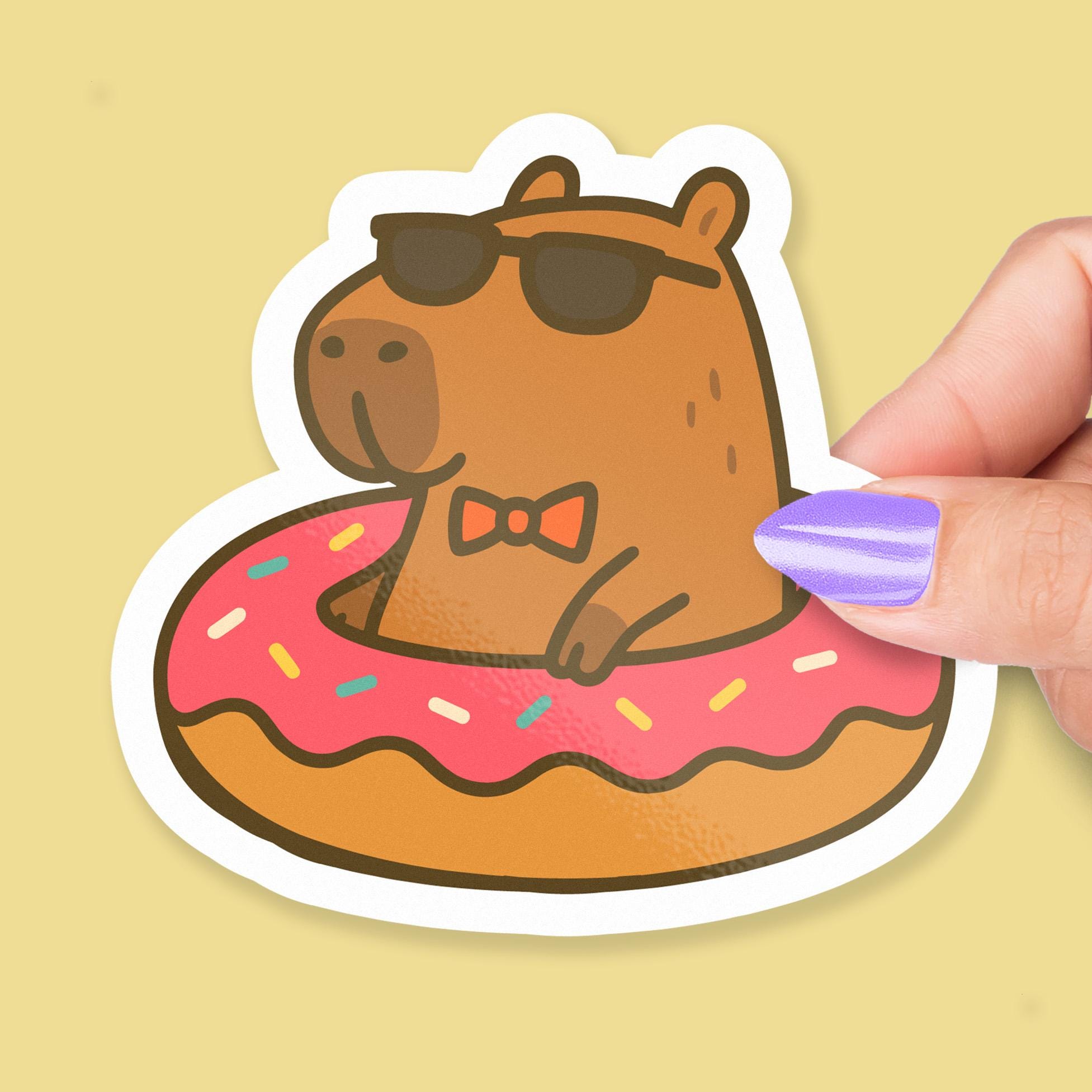 Capybara Sticker With Sunglasses in Donut Floatie: Waterproof Vinyl ...