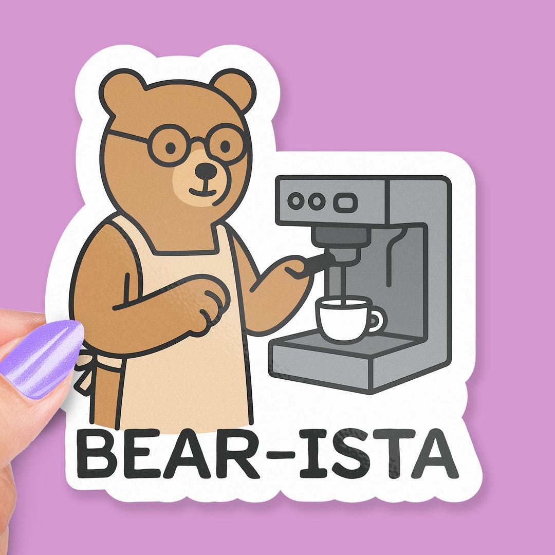 Bearista Barista Sticker, Cute Coffee Bear Laptop Sticker, Water Bottle ...