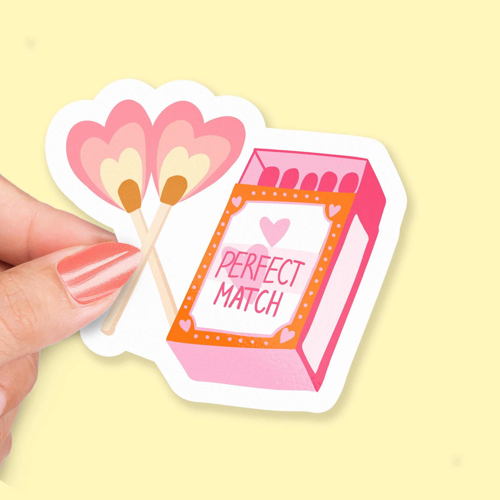 A Perfect Match Sticker, Matches With Heart Flame, Matchbox Love Pun ...