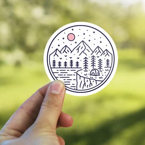 Camping Circle Outline Sticker, Outdoor Adventure Sticker, Camping ...