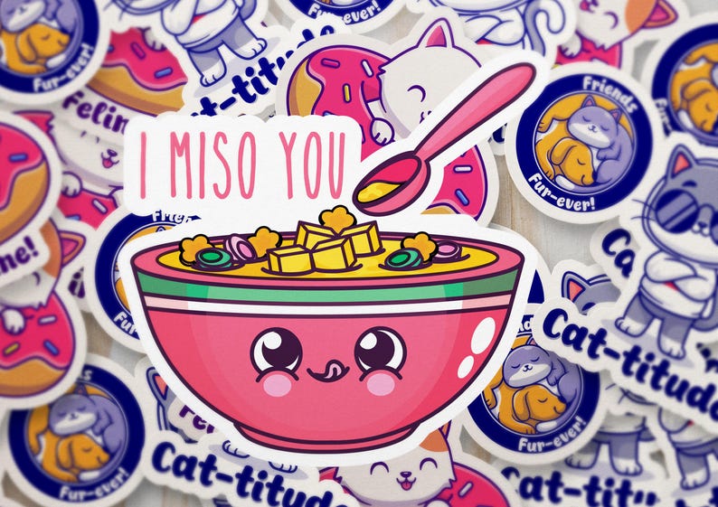 I Miso You Sticker, Cute Miso Soup Punny Sticker, I Miss You Sticker ...