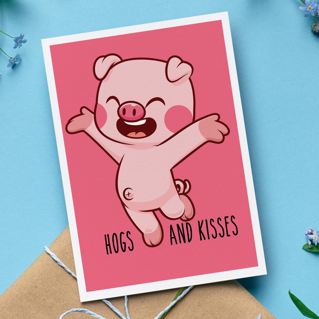 Hogs and Kisses Valentine’s Day & Anniversary Card With Envelope, Cute ...