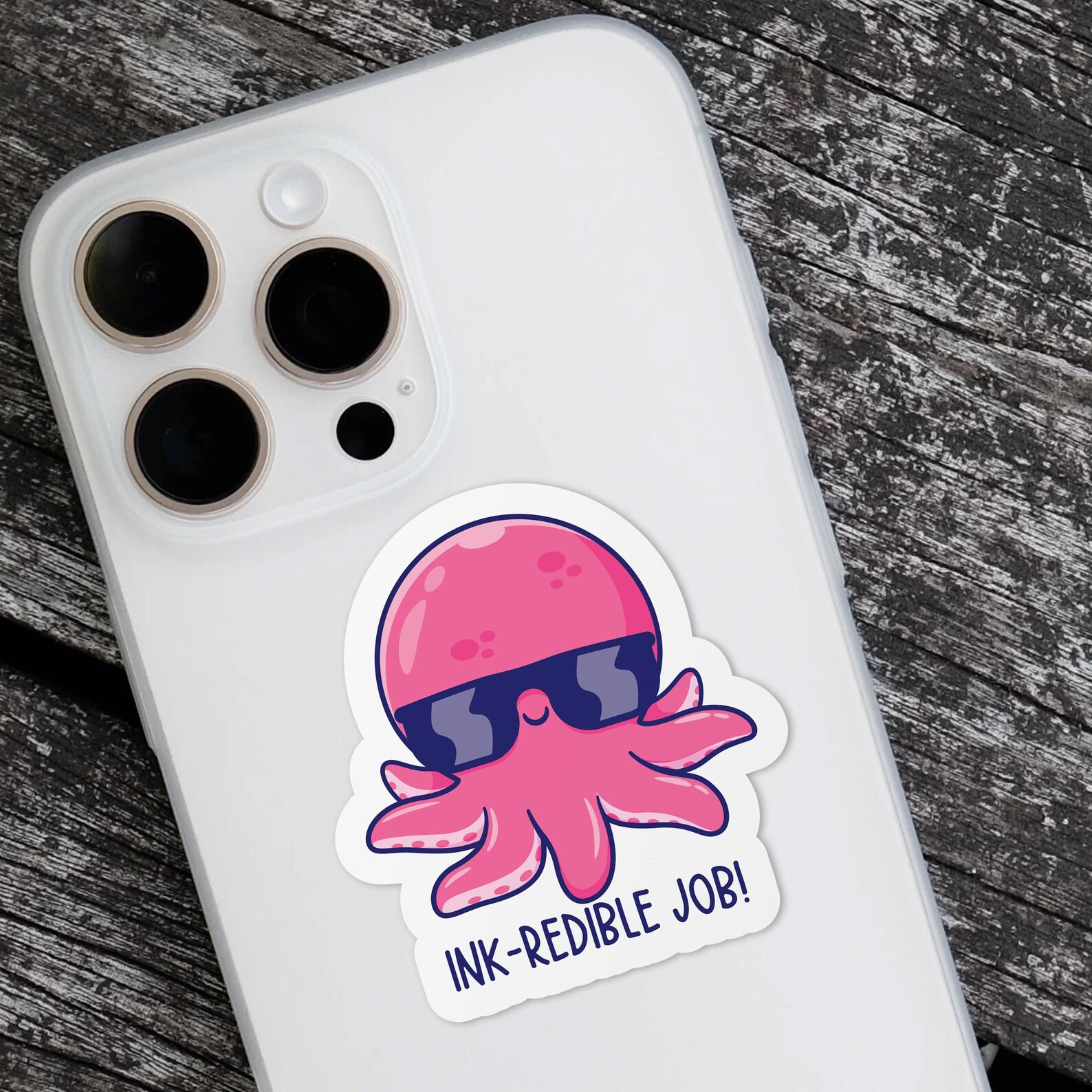 Ink-credible Job! Sticker, Cute Octopus Pun, Funny Work Compliment ...