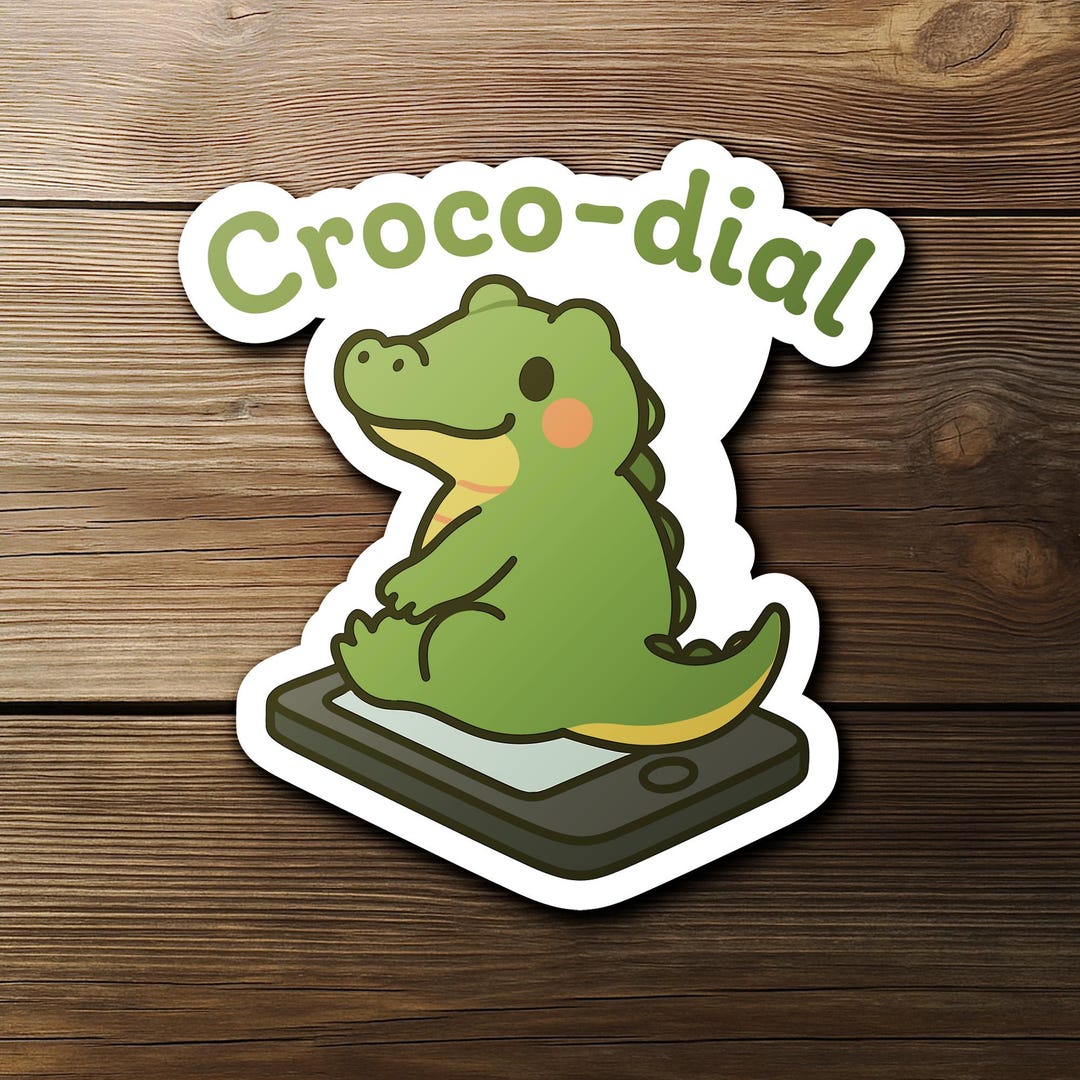 Croco-dial Sticker, Cute Crocodile Sitting on Phone, Funny Butt Dial ...