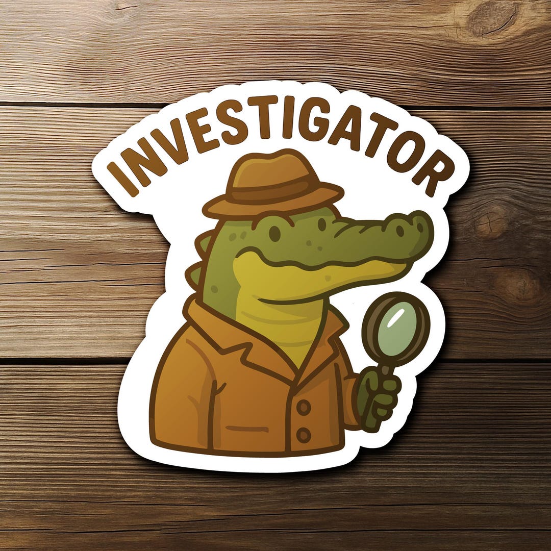 Investigator Alligator Sticker, Funny Detective Pun, Trenchcoat Gator ...