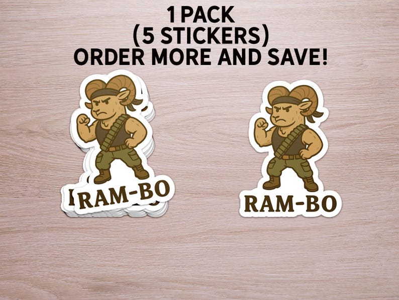 Ram Action Hero Sticker, Funny Ram-bo Vinyl Sticker, Animal Pun Laptop ...