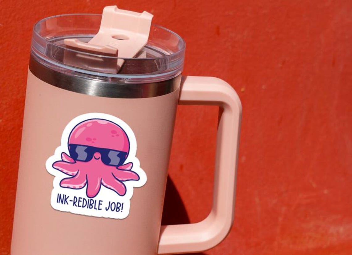 Ink-credible Job! Sticker, Cute Octopus Pun, Funny Work Compliment ...