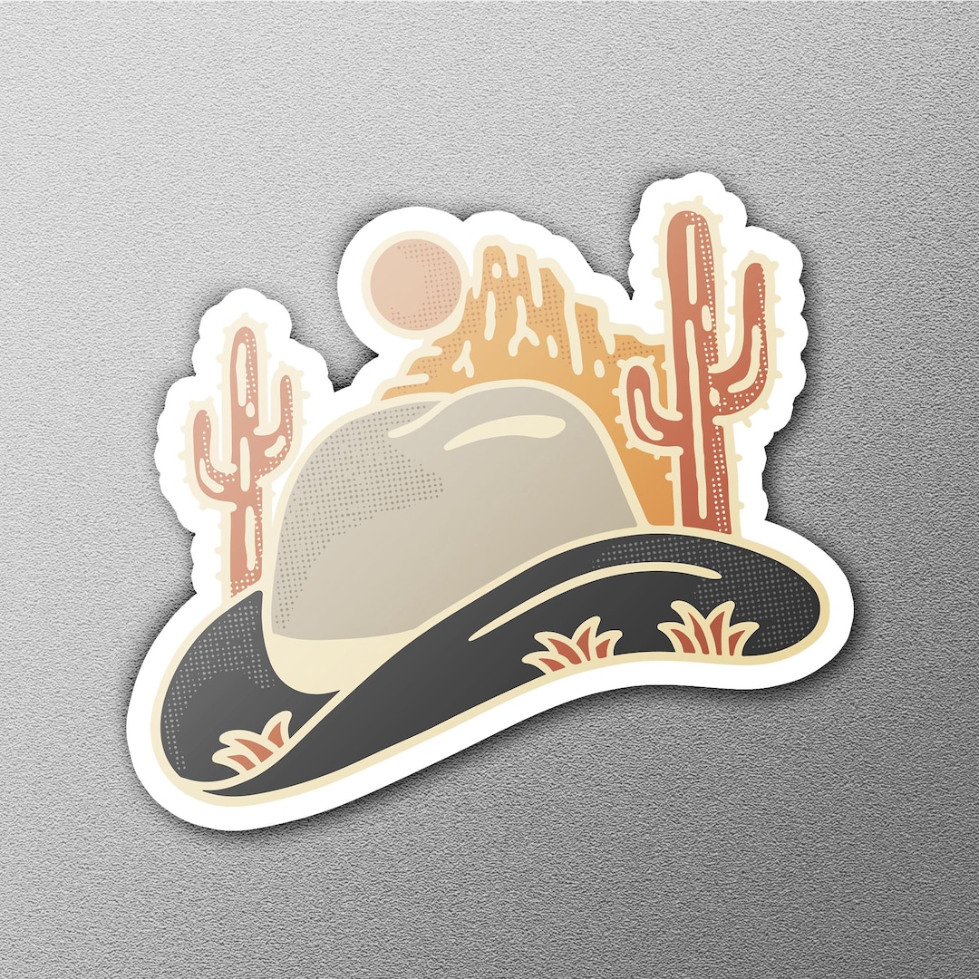Cowboy Hat Desert Scene Sticker, Western Nature Sticker, Desert ...