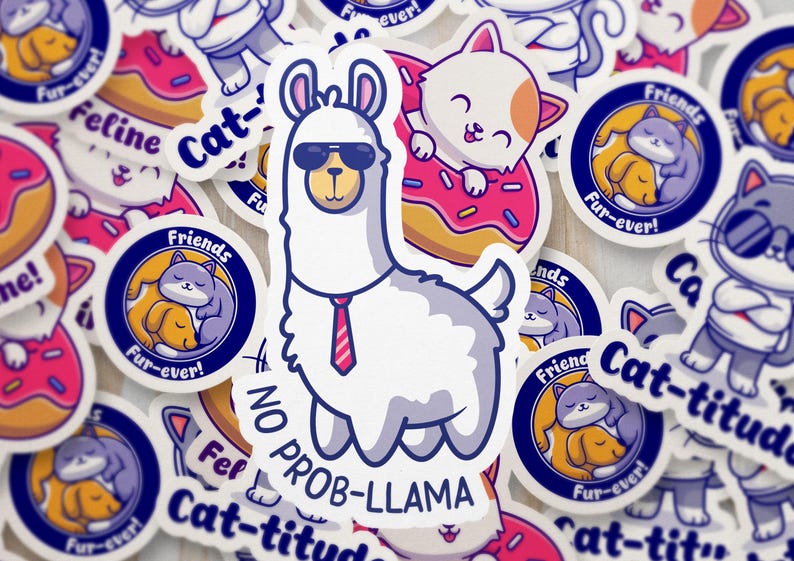 No Prob-llama Sticker - No Problem Cute Llama Sticker, Fun Llama Pun ...