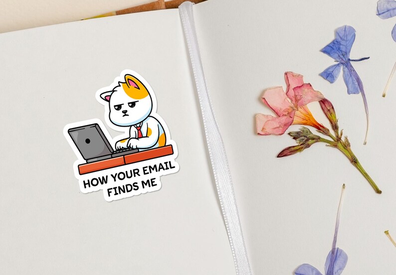 How Your Email Finds Me Sticker, Unamused Cat Laptop Sticker, Funny ...