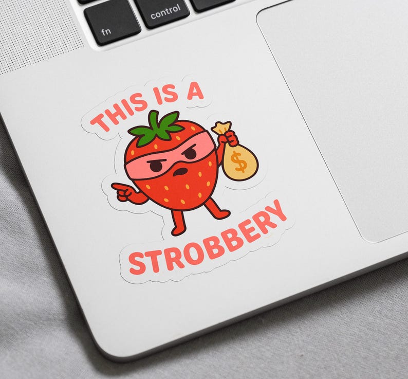 This is a Strobbery Sticker – Cute Strawberry Robber With Money Bag ...
