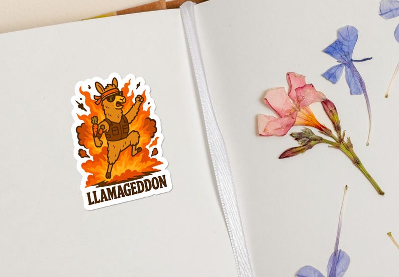 Llama Explosion Sticker, Funny Llamageddon Vinyl Sticker, Action Pun ...