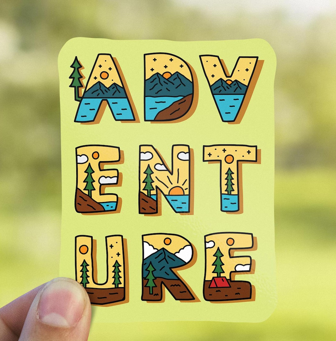 Adventure Sticker, Scenic Landscape Letter Design, Outdoor Sticker ...
