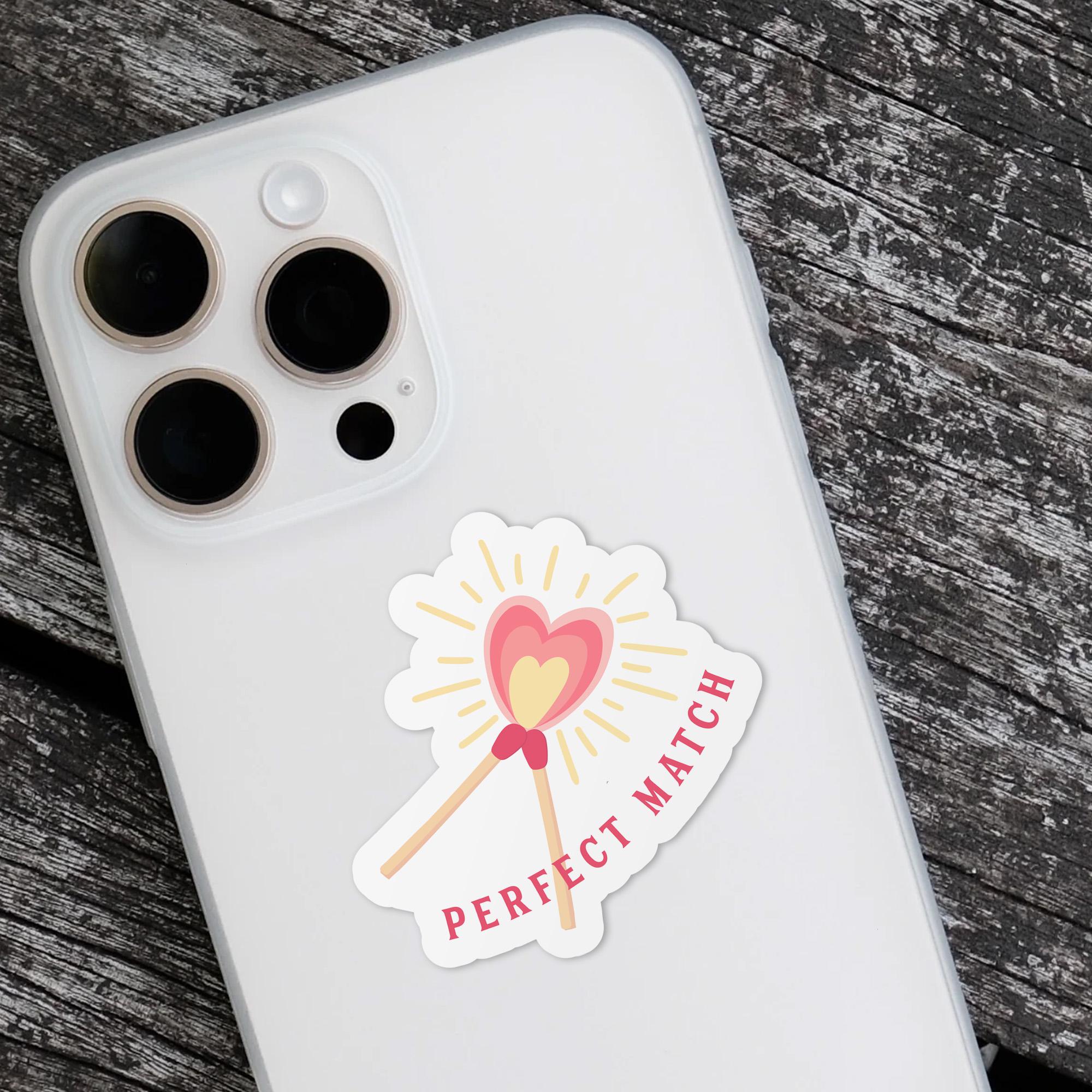 Perfect Match Sticker, Two Matches Forming Heart Flame, Cute Love Pun ...