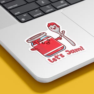 Let's Jam Sticker - Dancing Jam and Spoon Vinyl Sticker, Fun Foodie Pun ...