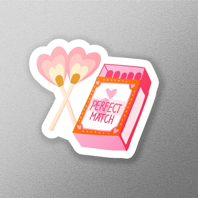 A Perfect Match Sticker, Matches With Heart Flame, Matchbox Love Pun ...